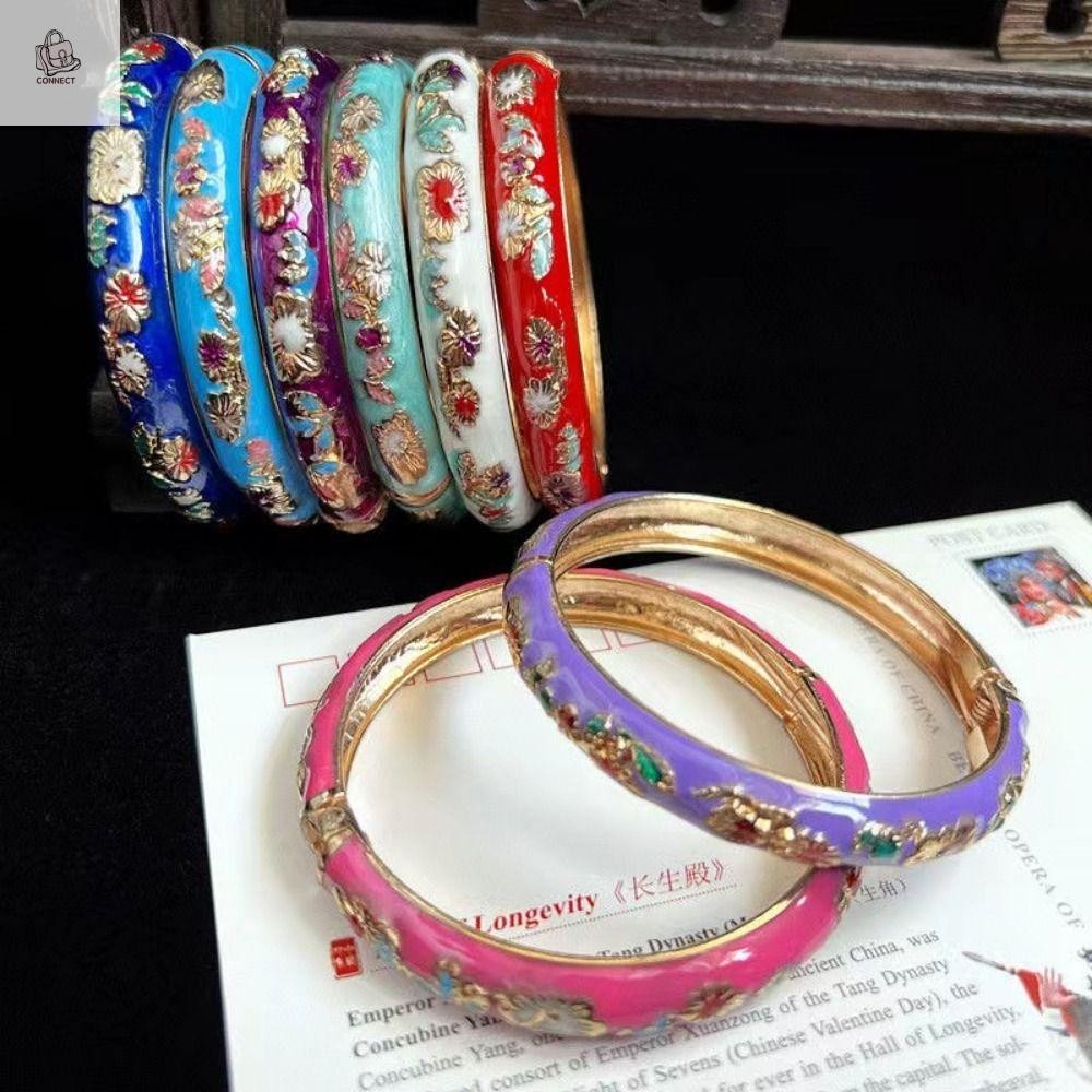 CONNECT Chinese Cloisonne Bracelet, Double Bangle Traditional Peony Filigree Flower Bangle ...