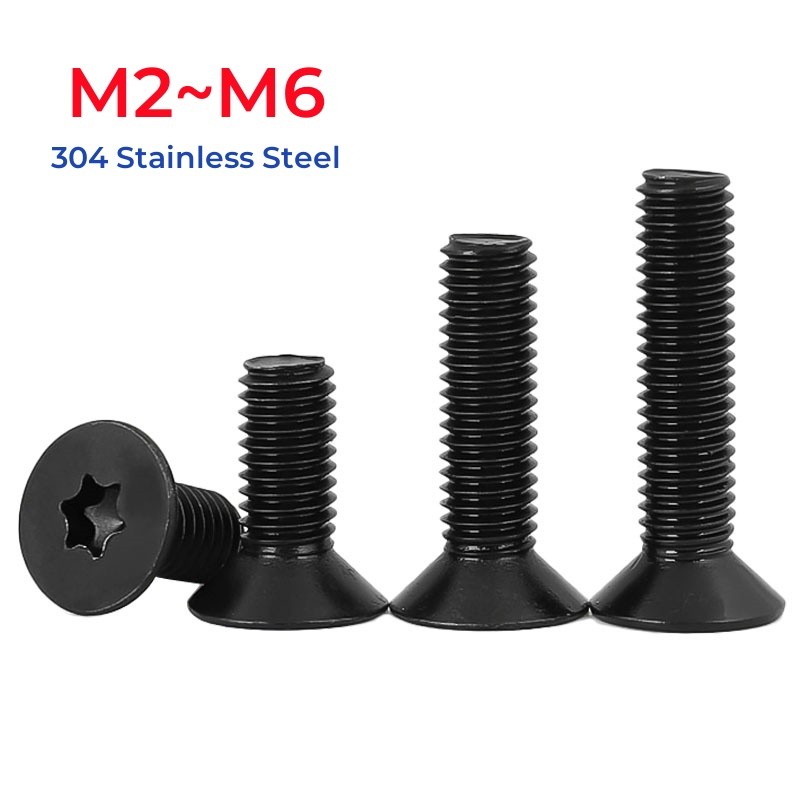 M2 M2.5 M3 M4 M5 M6 Black 304 Stainless Steel Six-Lobe Torx Flat Countersunk Head Screw Bolt ...