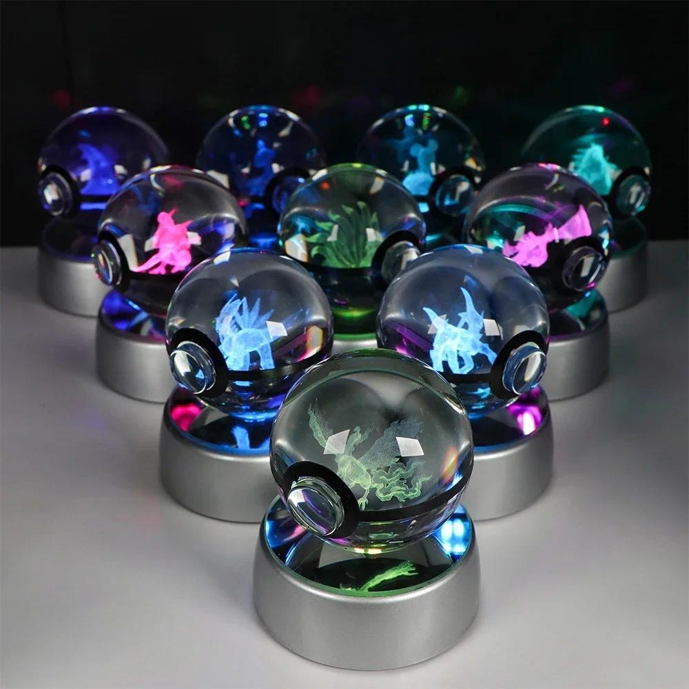 Pokemon 3D Crystal Ball Pikachu Gengar Eevee Mewtwo Anime Game Pokeball ...