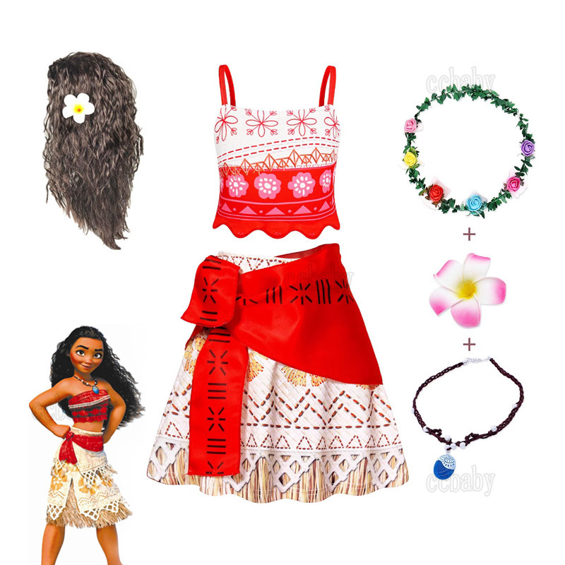 Summer Moana Costume for Kids Girl Strap Tops + Skirt Kids Girl Beach ...