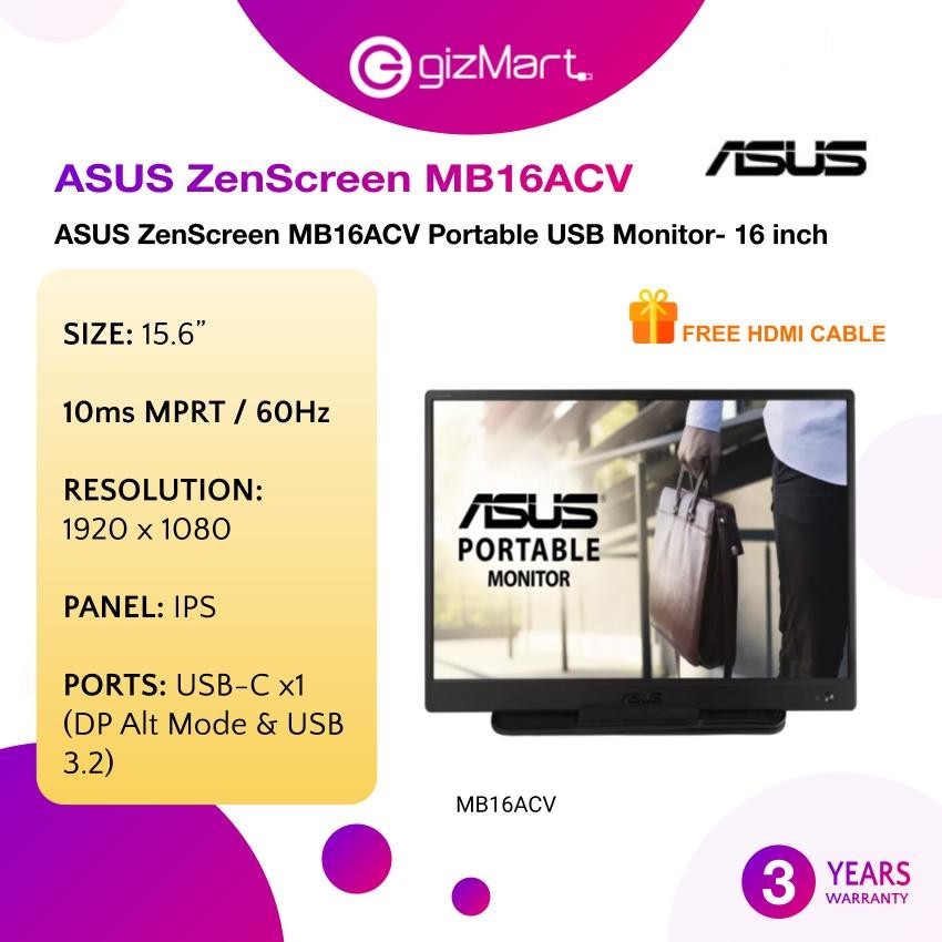 ASUS ZENSCREEN MB165B 15.6"[1366X768] / MB16ACV 15.6"[1920X1080] 60HZ ...