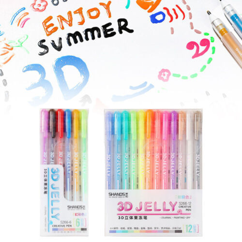 3D Glossy Jelly Pen - 6/12 Colors Candy Color Gel Ink Pen, Art Supplies ...