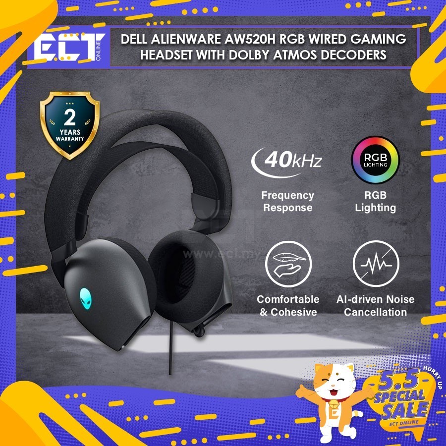 Dell Alienware AW520H RGB Wired Gaming Headset with Dolby Atmos ...