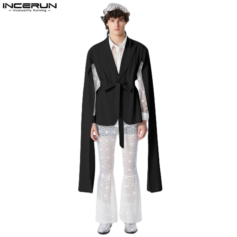 INCERUN Men's Fashion Suit with Split Collar Design Long sleeved Cape ...