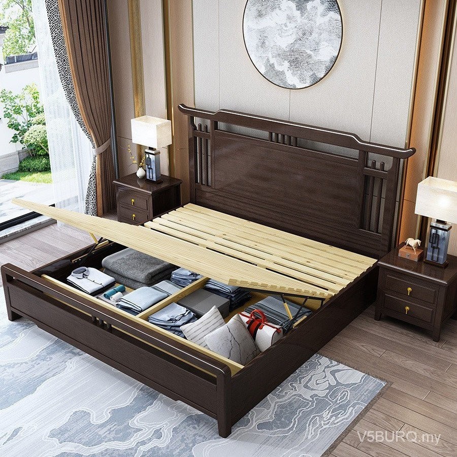 New Chinese Style Solid Wood Bed 2m High Box Storage Bed Simple Modern ...
