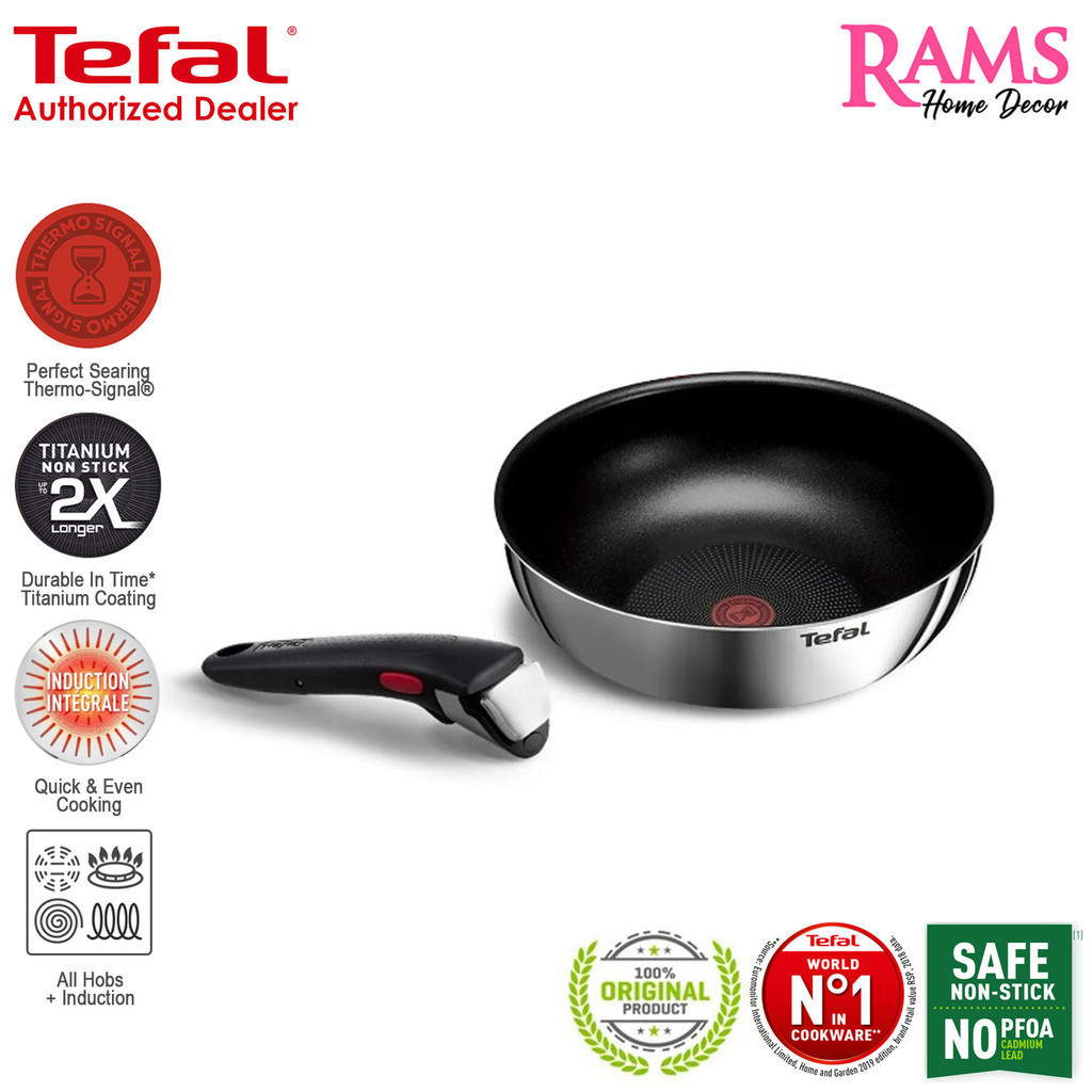 Tefal 26cm Induction Stainless Steel Ingenio Emotion Wok Pan and Removable Handle / Periuk ...