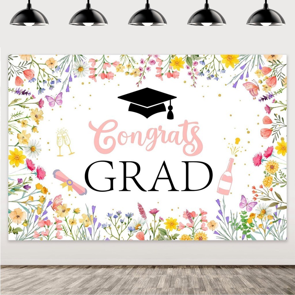 Fangleland Wildflower Graduation Banner Watercolor Floral Graduation ...