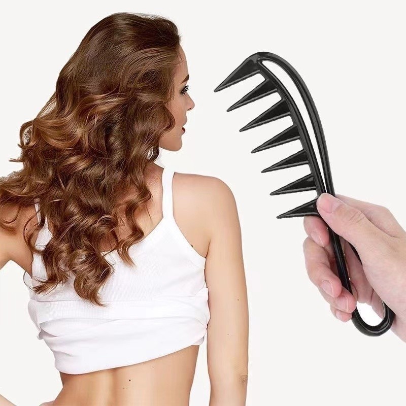 Black Fishbone Handle Fishbone Texture Relax Comb Oil Head Hollow Comb ...