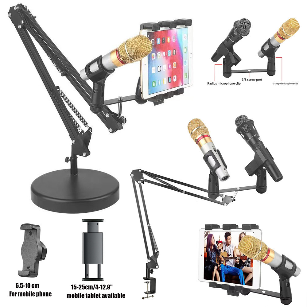Desktop cantilever dual microphone stand lift adjustable telescopic ...