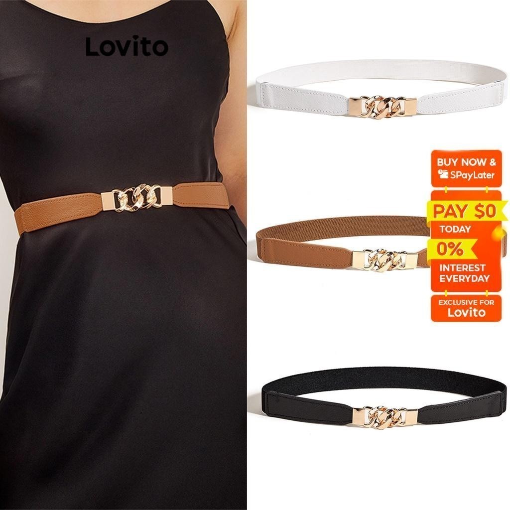 Lovito Casual Plain Chain Belt for Women L60AD096 (Brown/White/Black ...