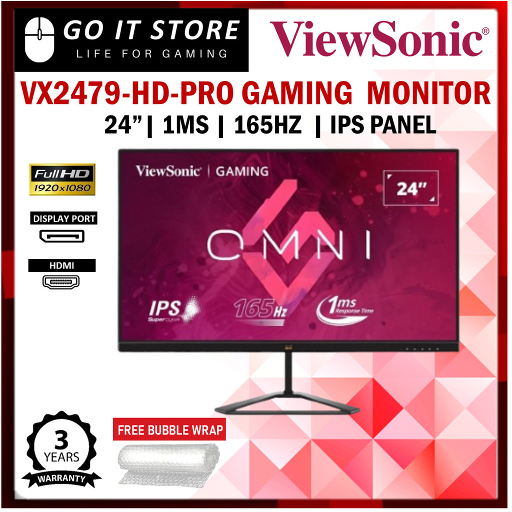 Viewsonic VX2479-HD-PRO 24" IPS FHD 1ms 165Hz Gaming Monitor (HDMI + DP ...