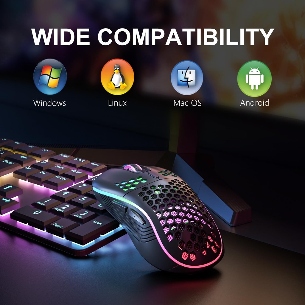 2.4G Wireless Gaming Mouse RGB Lighting Charging Mouse with Adjustable ...