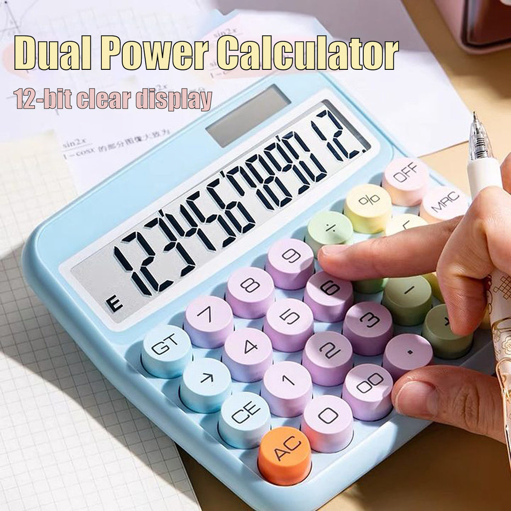 Solar Power Electronic Calculator Macaron Kalkulator 12 Digit Large LCD ...