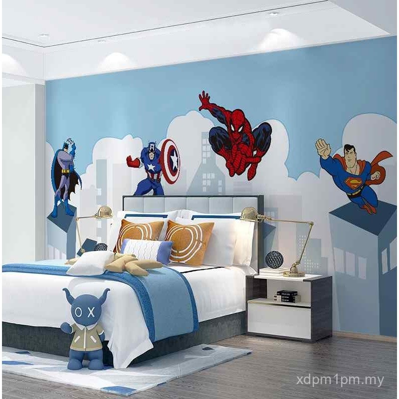 Kertas Dinding Kartun Marvel Avengers Kain Dinding Spider-Man Superman ...