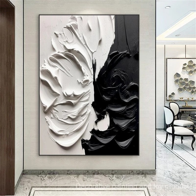 Large Black and White Abstract Poster Abstract Texture Prints Canvas ...