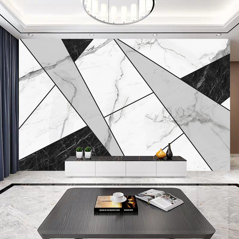 3d ruang tamu sederhana panel dinding marmar latar belakang televisyen ...