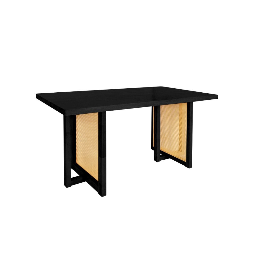 Meja makan kayu pepejal Nordik, gabungan meja rotan dan kerusi, rumah ...