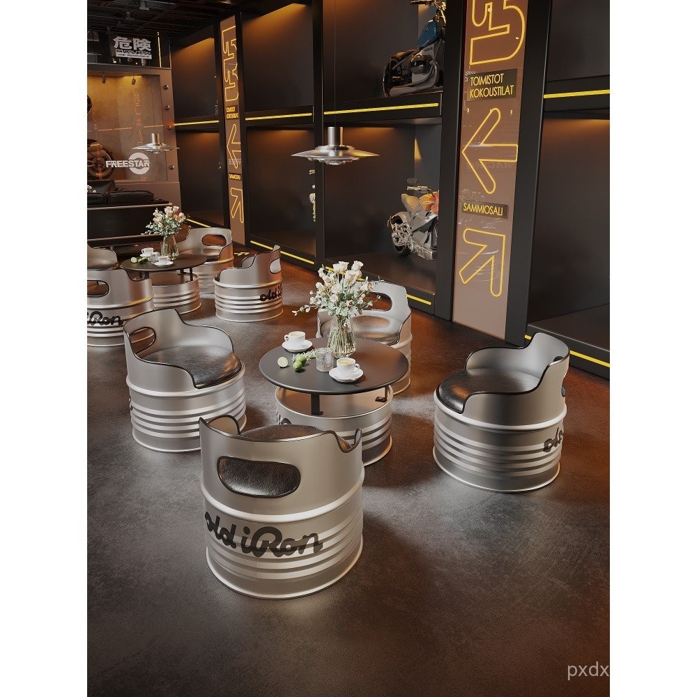Meja dan Kerusi Drum Minyak Gaya Industri Kedai Kopi Kelab Motosikal ...