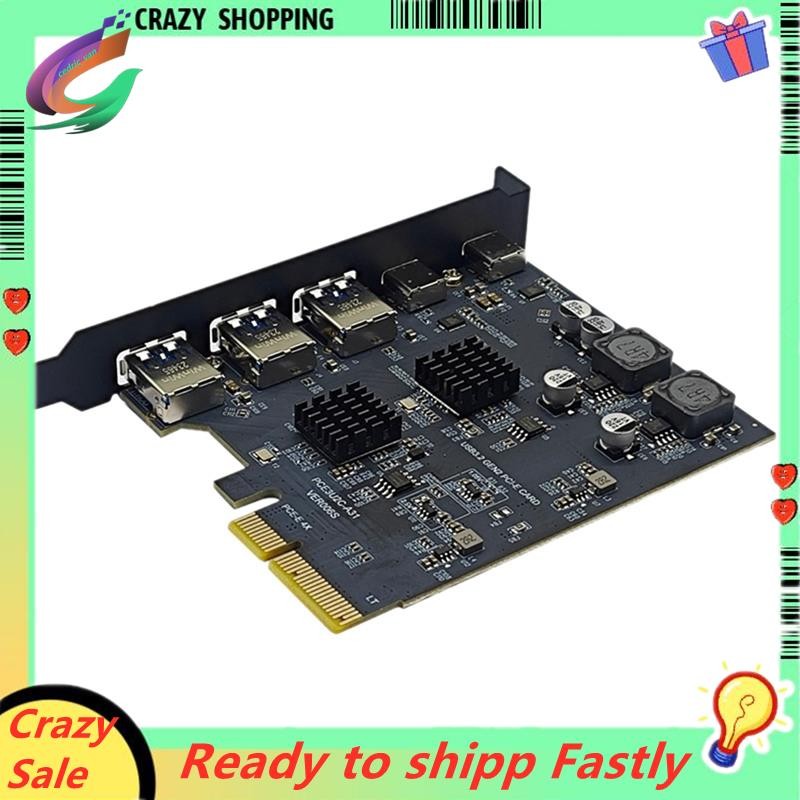 PCI Express X4 to 2Port Type C + 3 Port USB3.2 Gen2 10Gbps Adapter ASM3142 + VL822 Chip PCIE USB ...