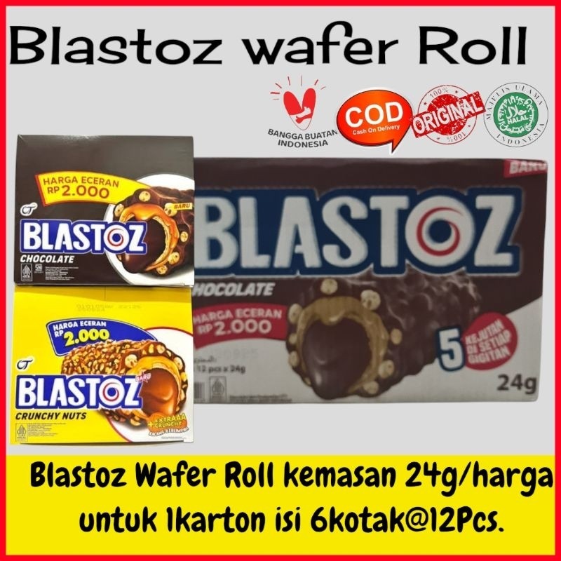 Blastoz Wafer Roll Kemasan 24g/harga Borong untuk satu karton isi ...