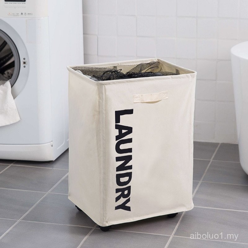 Bakul Dobi Kain Oxford Bakul Storan Boleh Lipat Besar dengan Roda untuk ...