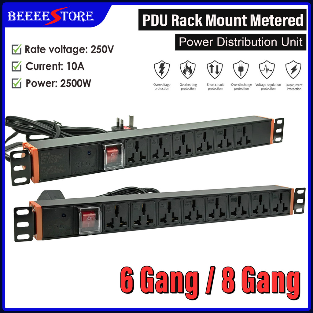 PDU Power Distribution Unit 6 Gang / 8 Gang UK 3 pin Power Socket Extension | Shopee Malaysia