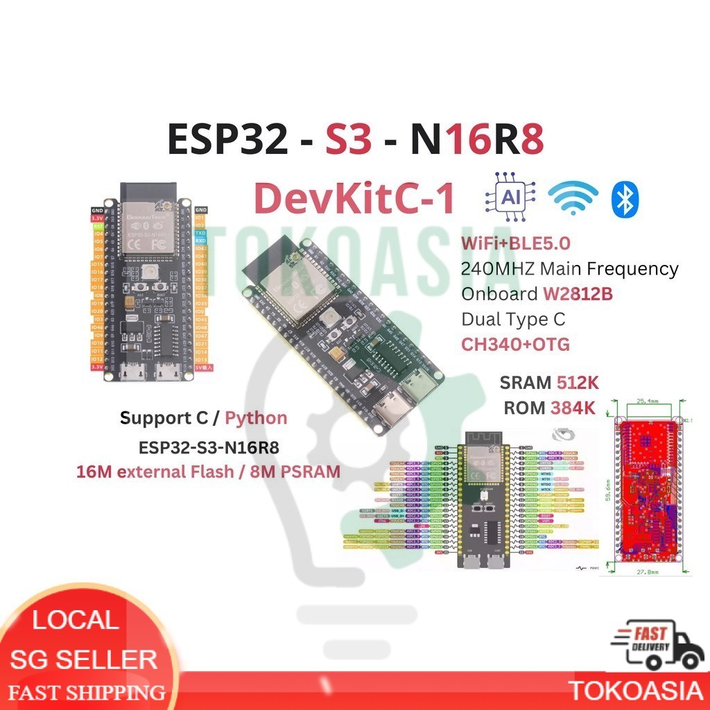 ESP32-S3 N16R8 DevKitC-1 Goouuu Core development board wifi bluetooth | Shopee Malaysia