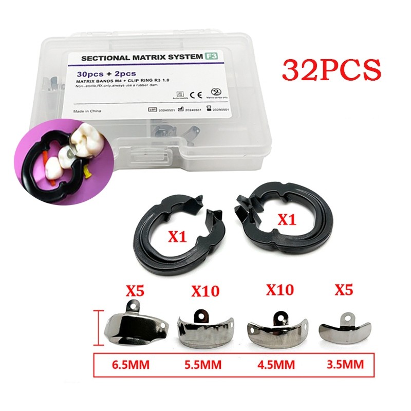 30 - Piece Dental Sectional Metal Matrices Kit with 2 Resin Rings ...