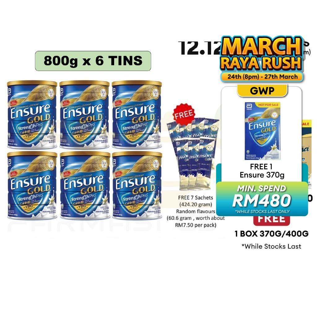 Abbott Ensure Gold Vanilla 800g x 6 tins FREE 7 Sachets EXP:02/2026 ...