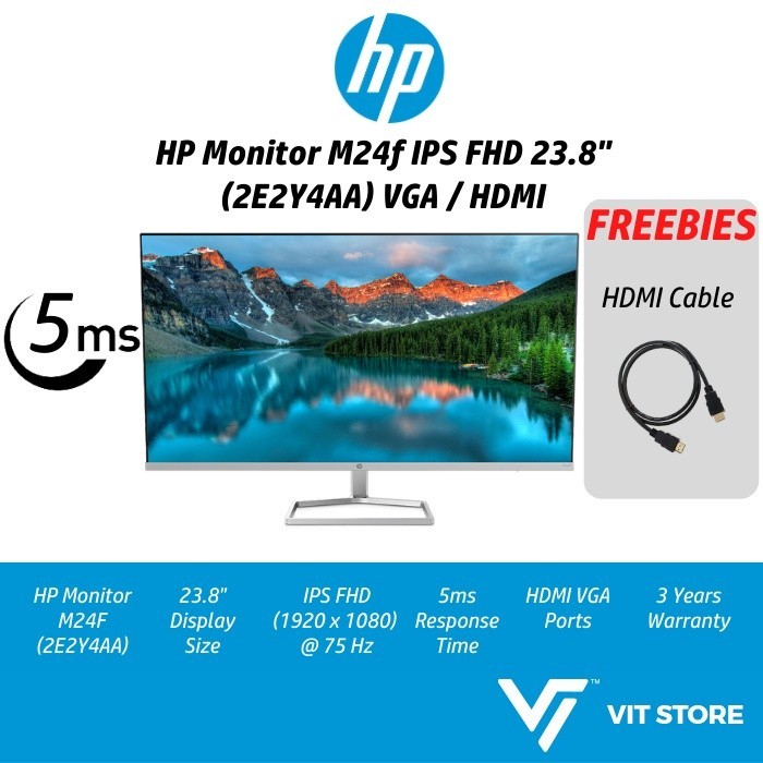 HP M24f 23.8" FHD 75Hz 5ms IPS VA (1920 x 1080 FHD FreeSync Anti Silau ...