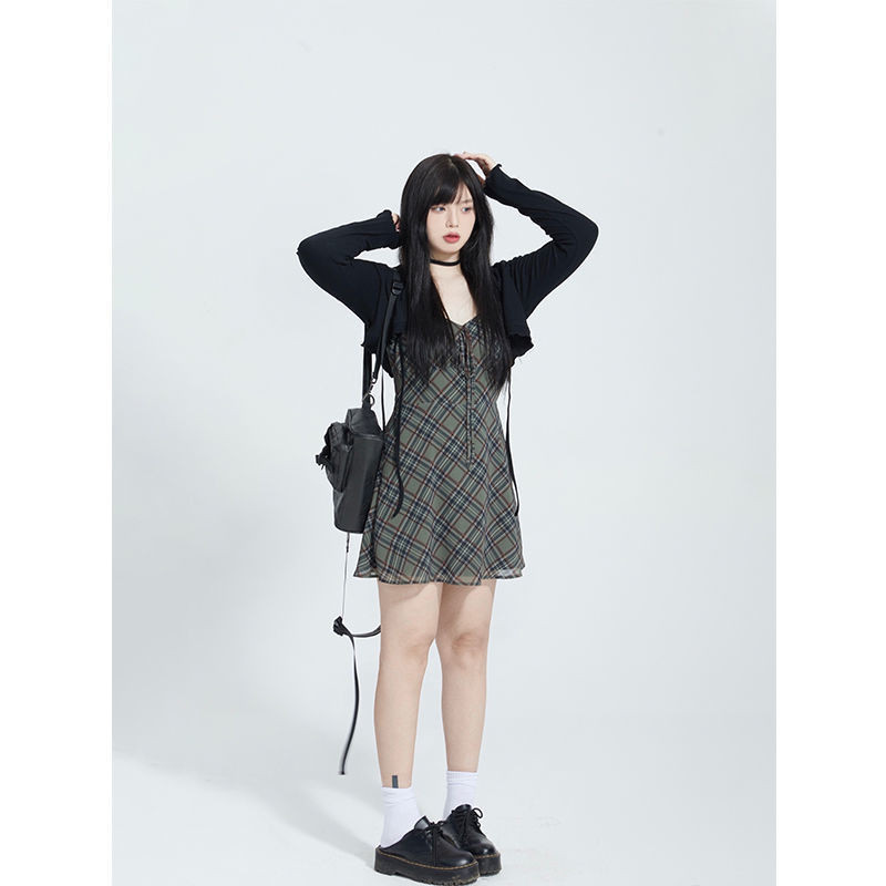 40-100kg M-5xl大码女装2022秋季收腰显瘦连衣裙女胖mm长袖上衣抽绳格纹吊带裙女FAT overszie fat dress | Shopee Malaysia