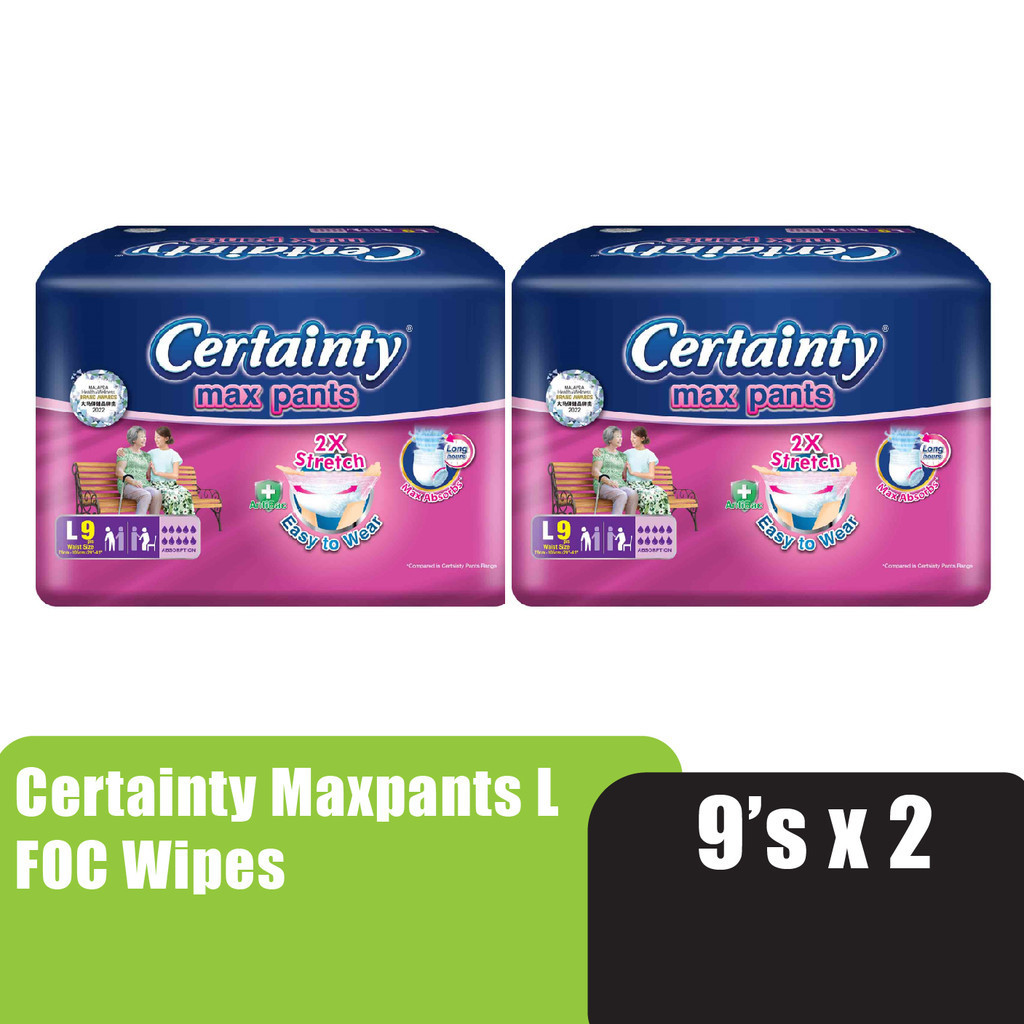 CERTAINTY Maxpants Adult Diapers 9's x 2 Size - L (FOC Wipes) Adult ...