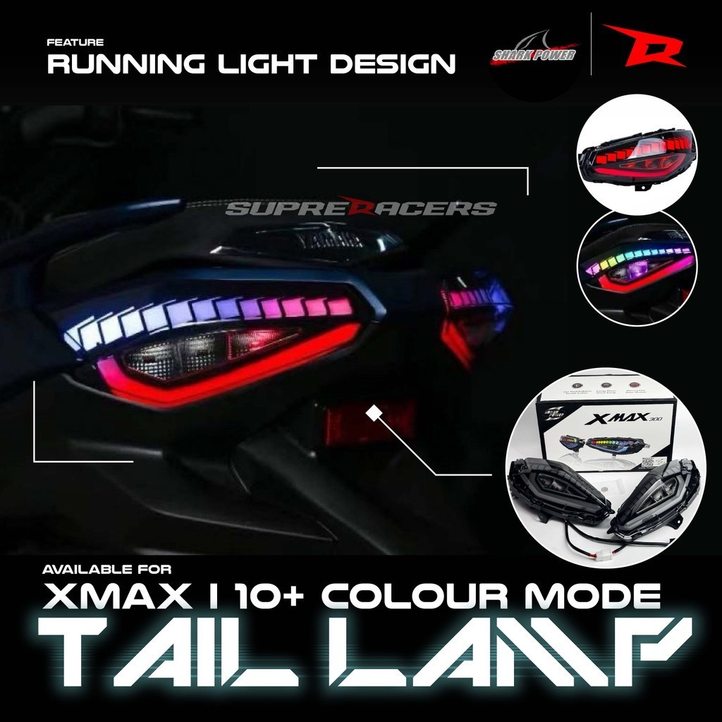 Xmax V2 Tail Lamp I 10+Colour Mode I Free Magnet Control I LED Shark ...