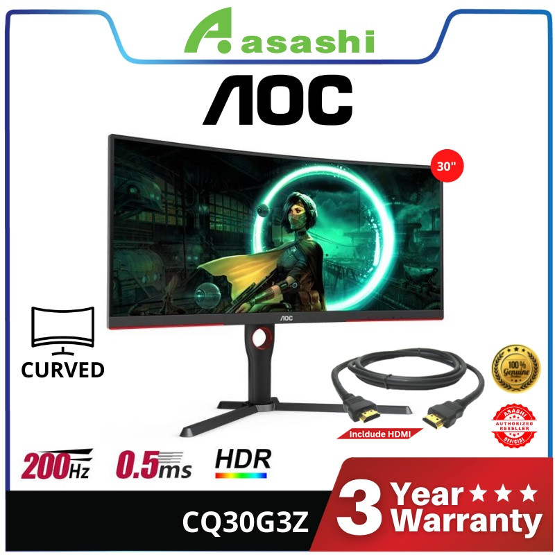 AOC CQ30G3Z 30" 200Hz 0.5ms 1500R CURVED VA WFHD GAMING MONITOR ...