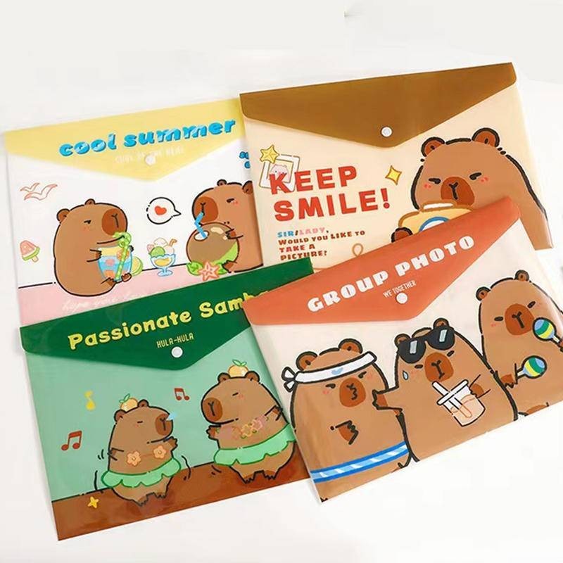 4Pcs/Lot Capybara Kawaii Cartoon A4 Storage File Folder Durable PVC ...