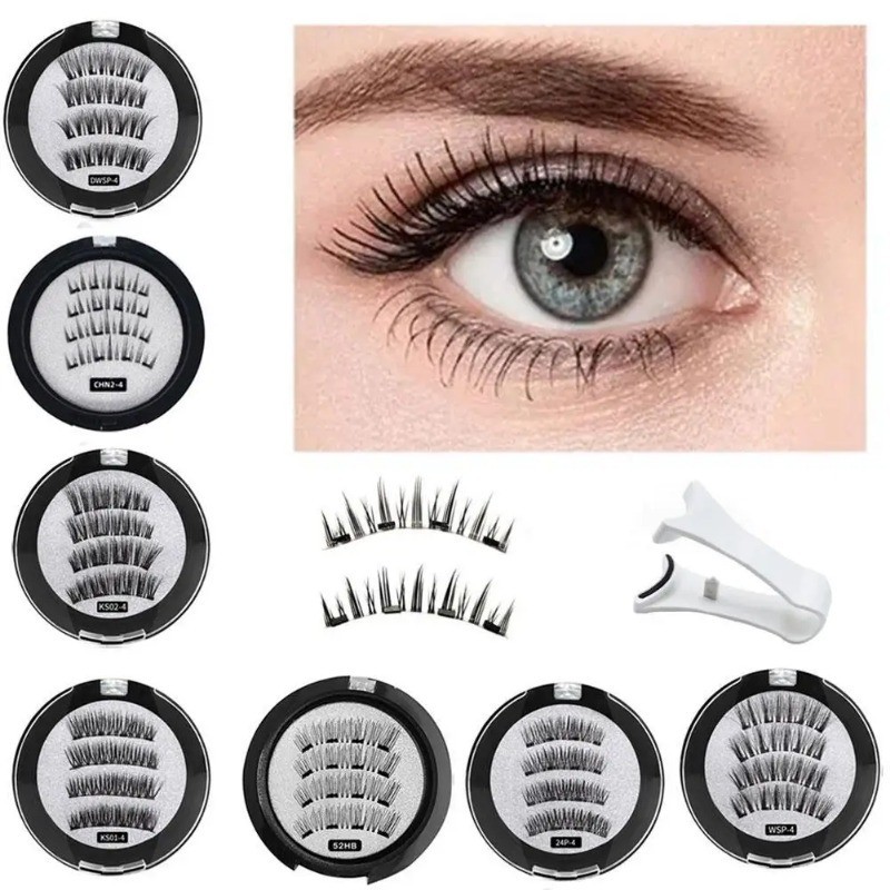 4Pcs 3D False Natural Eye Lashes Magnetic Eyelashes Upgrade 4 Magnetic ...