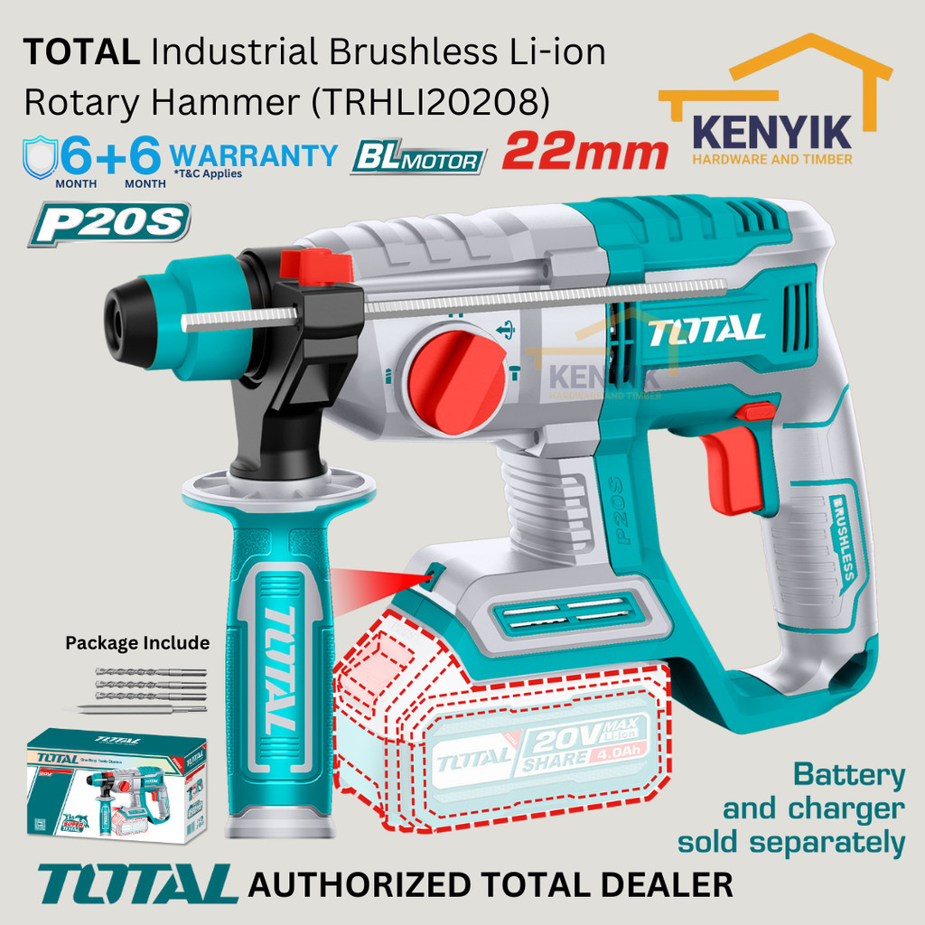 TOTAL Industrial Brushless Li-ion Rotary Hammer (TRHLI20208) | Shopee ...