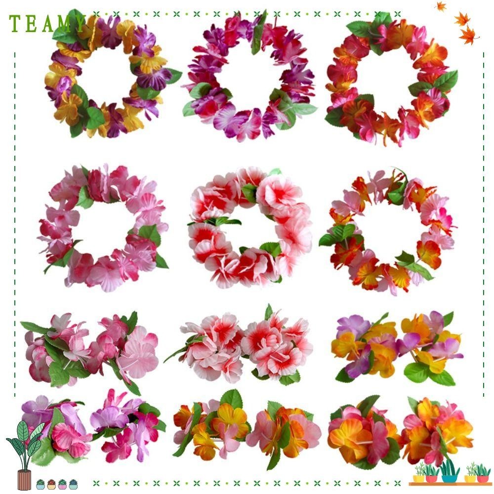 TEAMY 6PCS Hawaiian Wreath, Colorful Aloha Theme Hawaiian Head Ring ...