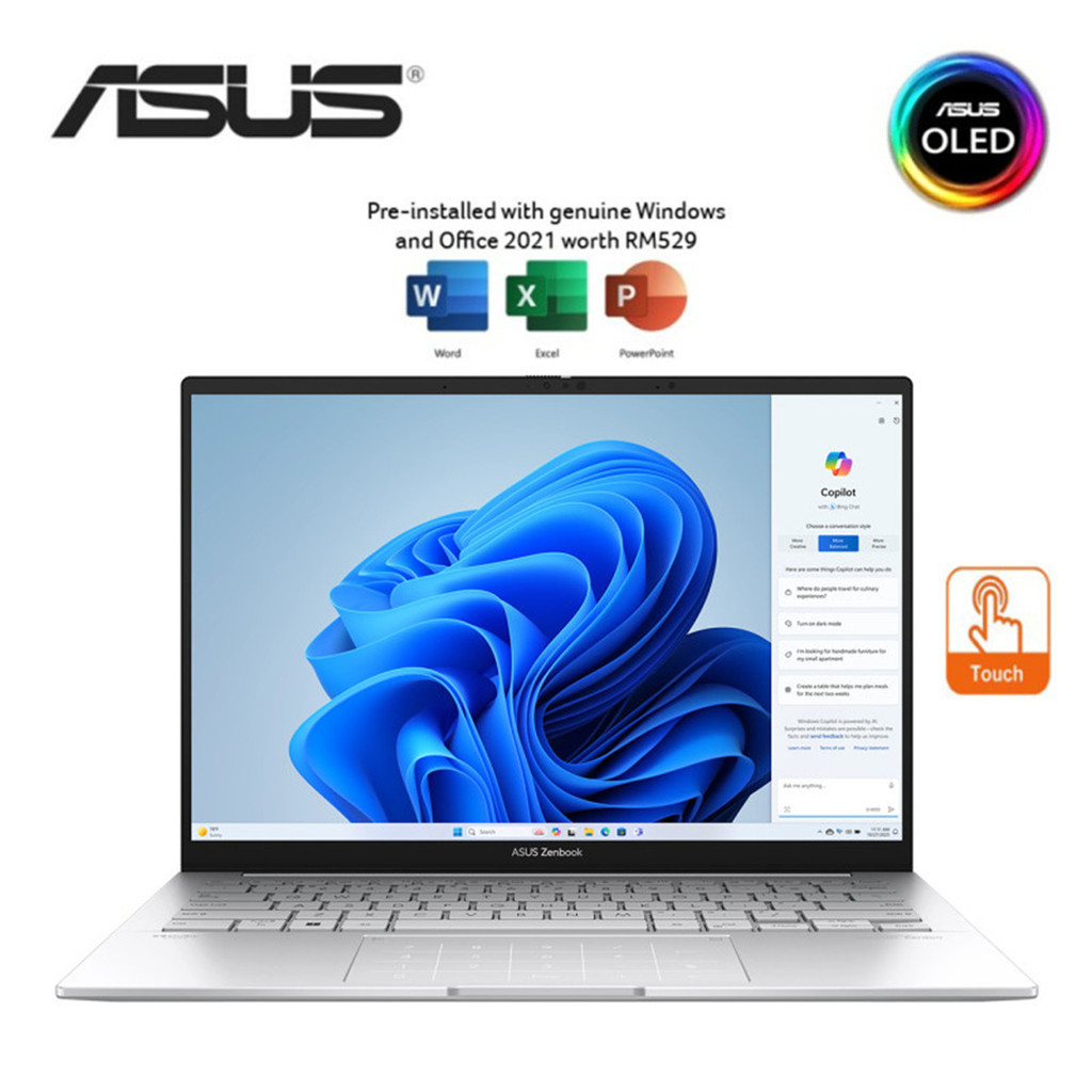 Asus Zenbook 14 OLED UX3405M-APZ345WS 14" 3K Touch Laptop Foggy Silver ...