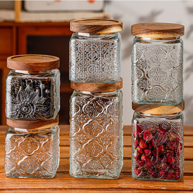 Vintage Glass Jar Canister Storage Jar with Seal Wooden Kitchen plum ...