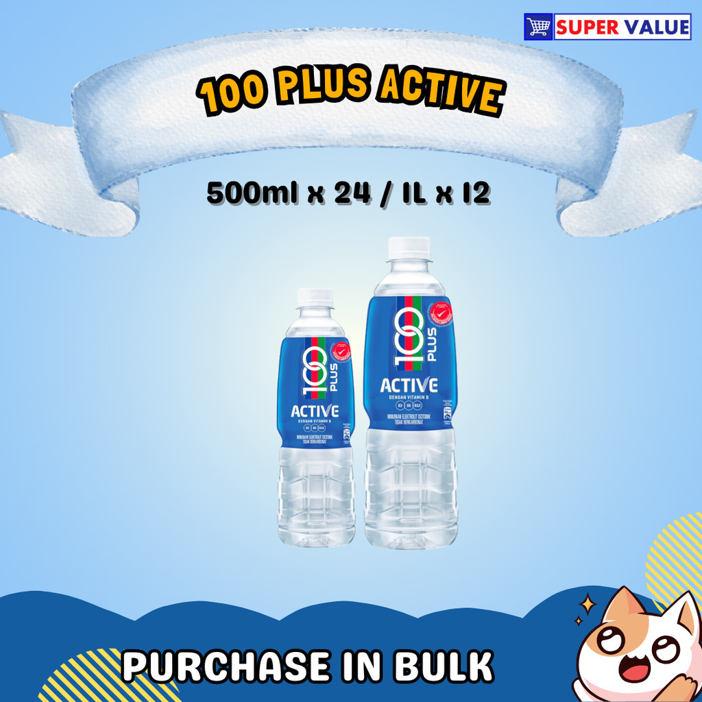 100PLUS Active 500ml x 24 /1L x 12 - Energizing Sports Drink, Hydration Boost, Malaysia's Choice ...