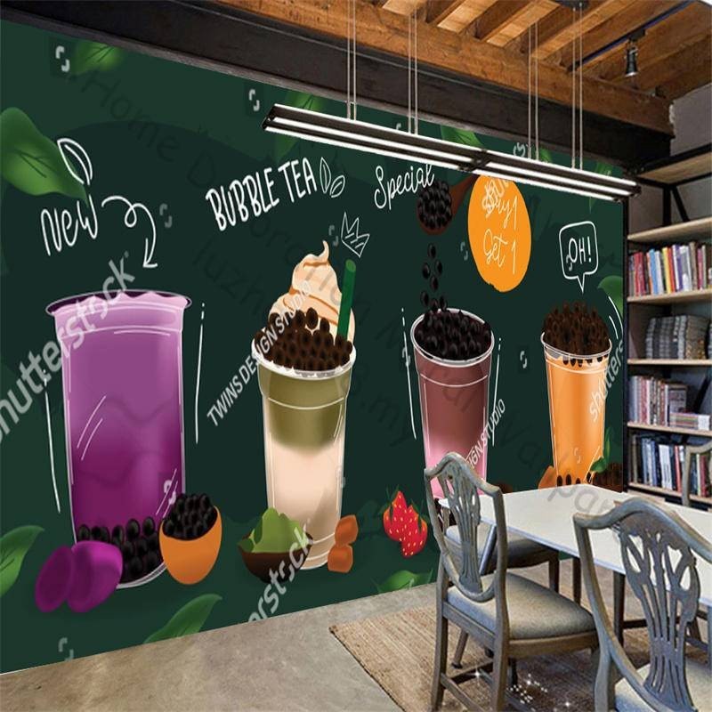 Custom 3d Bubble Milk Tea Bobba tea Wallpaper mural for Milk Shake ...
