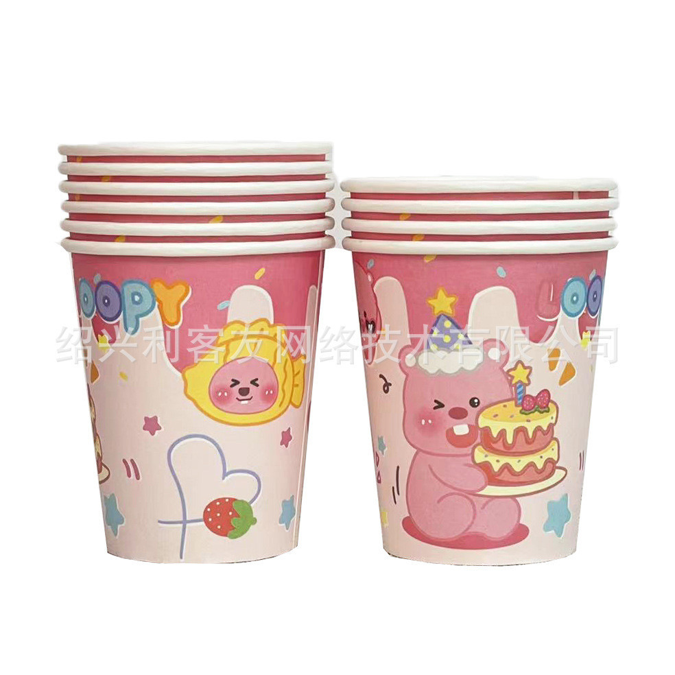 Pink Loopy cartoon themed party Tableware Little Beaver Pororo Children ...