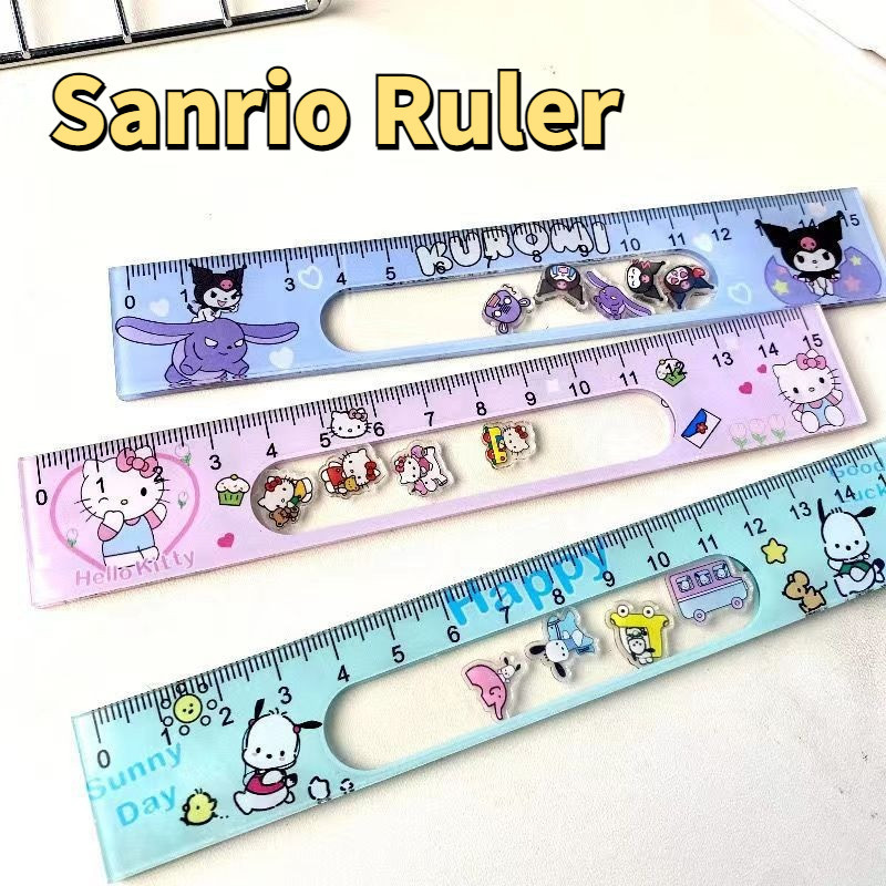 15CM Cartoon Sanrio Hello Kitty Melody Kuromi Scale Ruler Cartoon Ruler ...