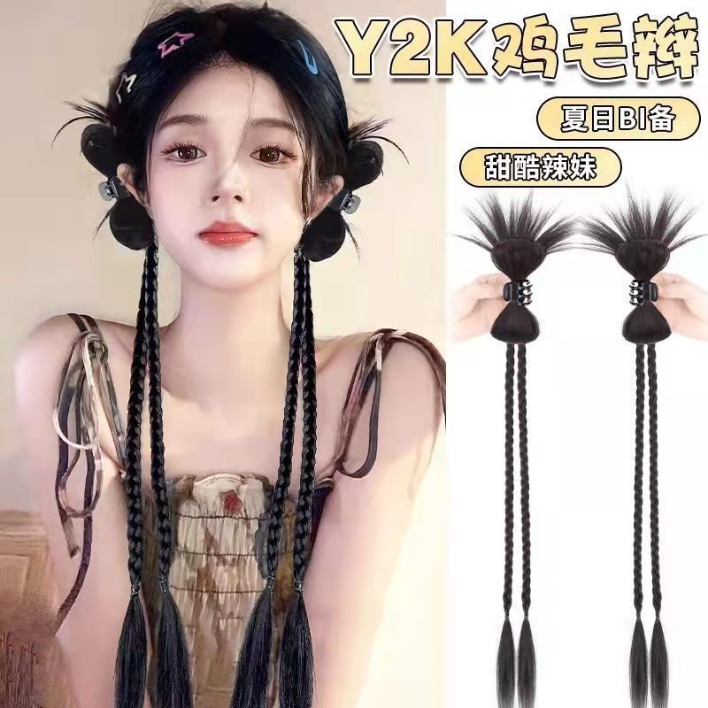 y2k bow feather shuttlecock head boxer braid female hottie dopamine wig ...
