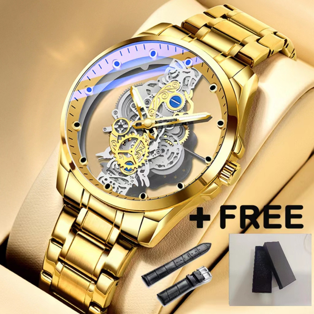 ORUSS Original Double Hollow Gear Stainless Steel Waterproof Luxury Men ...