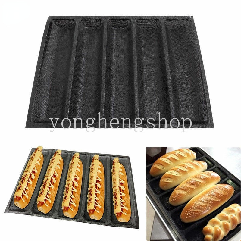 5 Cavity Perforated Non-Stick Baking Mold French Bread Tray Baguette ...