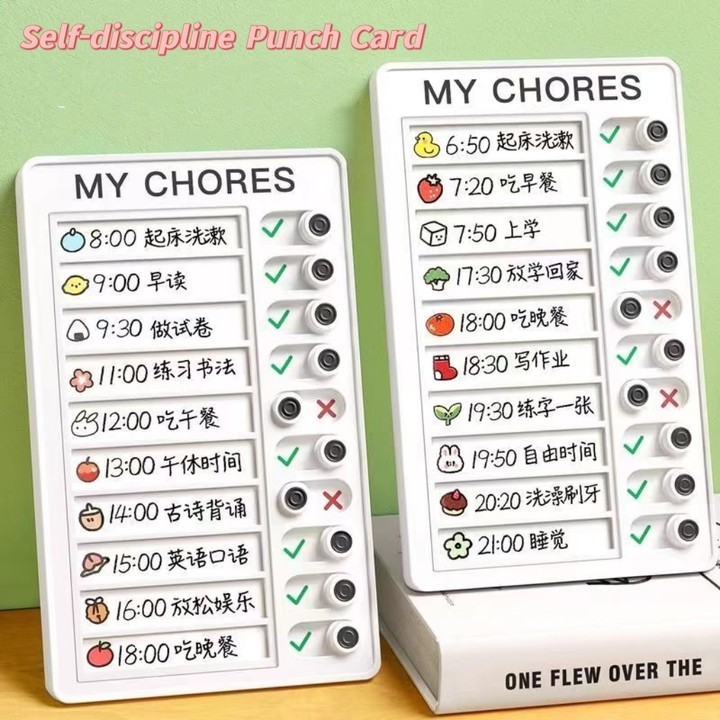 4 Colors Student Reusable Task Planning Board Self-discipline Punch ...