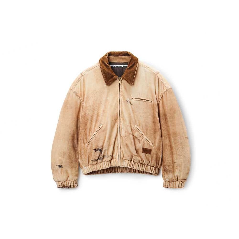 Alexander Wang Workwear Trompe Loeil Print Velor Bomber Jacket Tannin ...