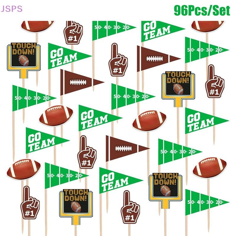 JSPS 96Pcs Rugby Cupcake Toppers Rugby Themed Cake Toppers Touchdown ...